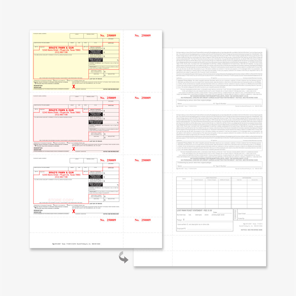 Home Pawn Pawn Contracts Texas Laser Pawn Ticket (3 copy)