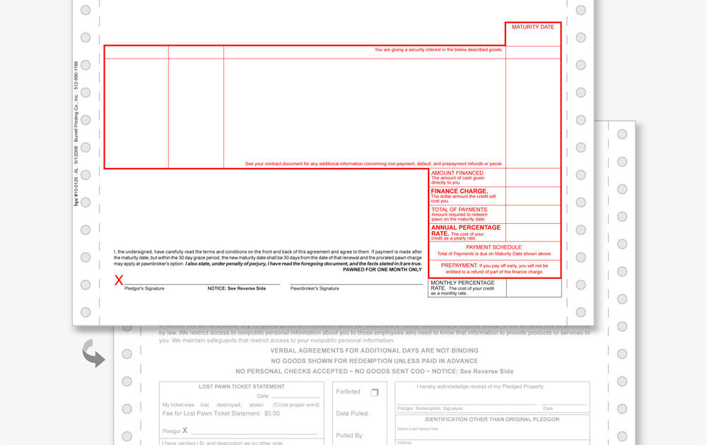 Alabama Continuous Pawn Ticket
