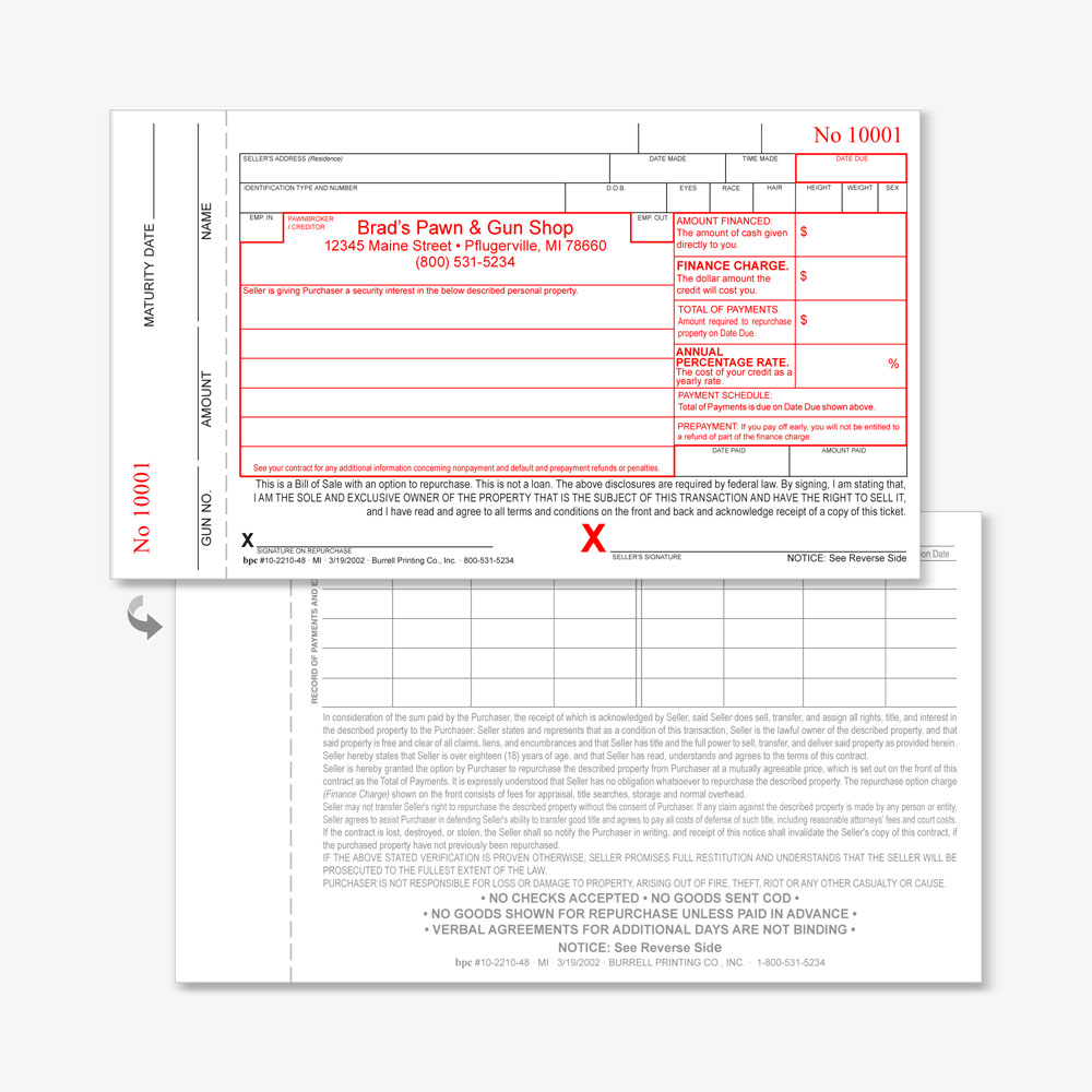 Home Pawn Pawn Contracts Michigan Handwritten Pawn Ticket – Buyback