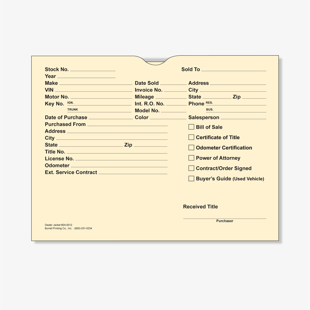 Home Auto & Boat Jackets & Envelopes Vehicle Record Jackets